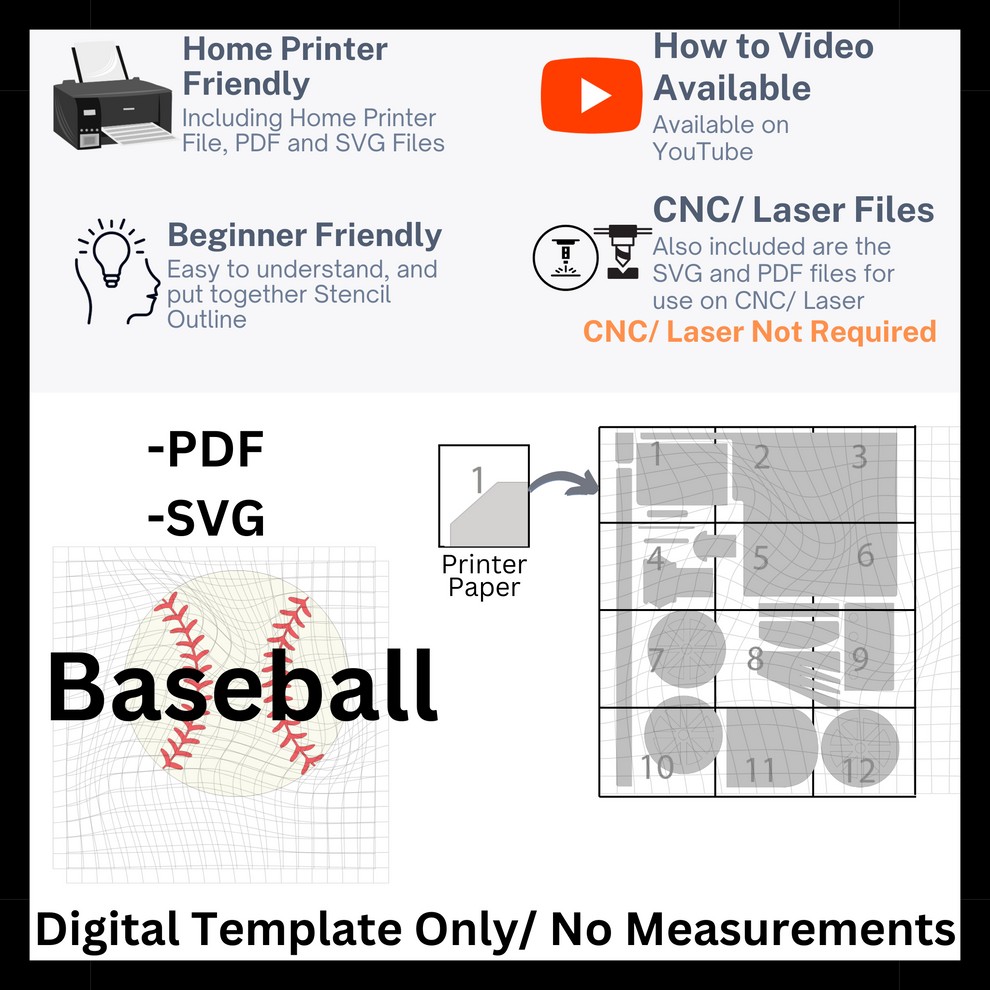 Baseball Template in PDF and SVG Files – Makerdecorshop