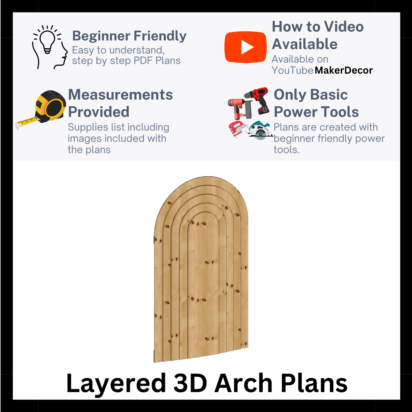 Layered 3D arch PLANS with Measurements – Makerdecorshop