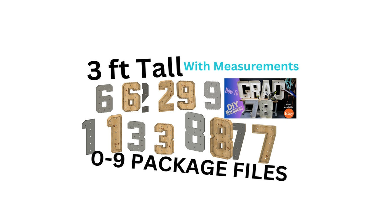 Marquee Package #0-9 Full Measurement Plans 3ft Tall Directions Digita ...